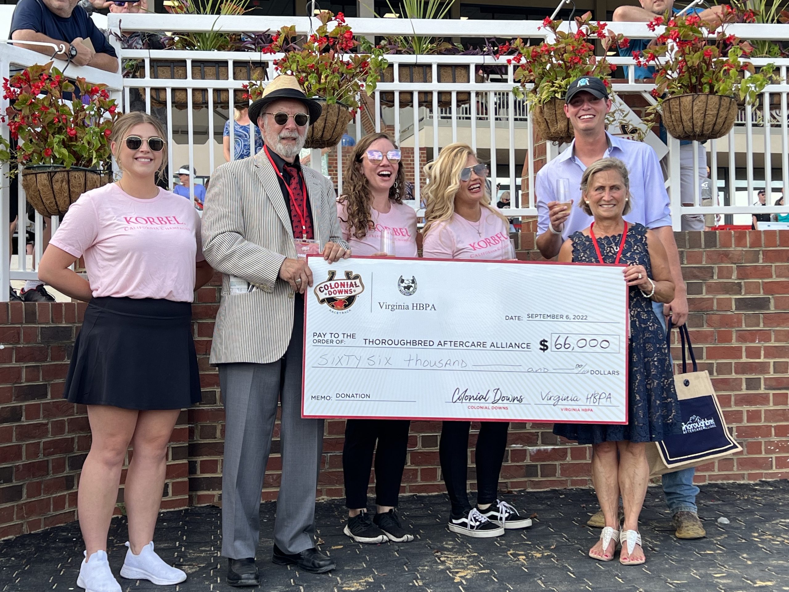 Colonial Downs, Virginia HBPA Present Check to TAA on Virginia Derby ...